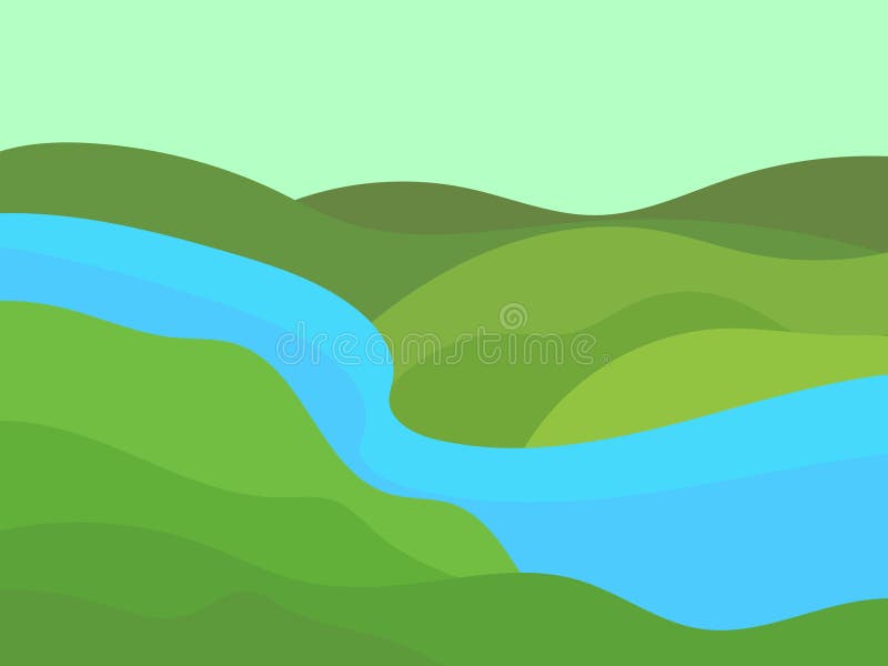 Wavy Landscape with Green Hills and the Sun on the Horizon. Dawn with ...