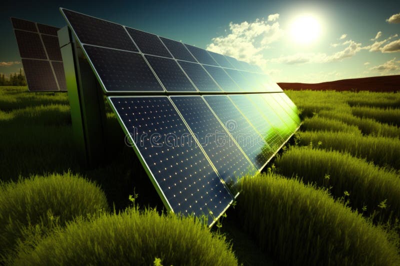 Green Fields with Solar Panels in the Sun Stock Illustration ...