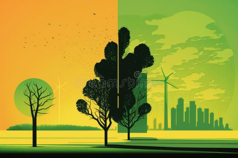 Green Fields with Trees Skyline in the Distance Illustration ...
