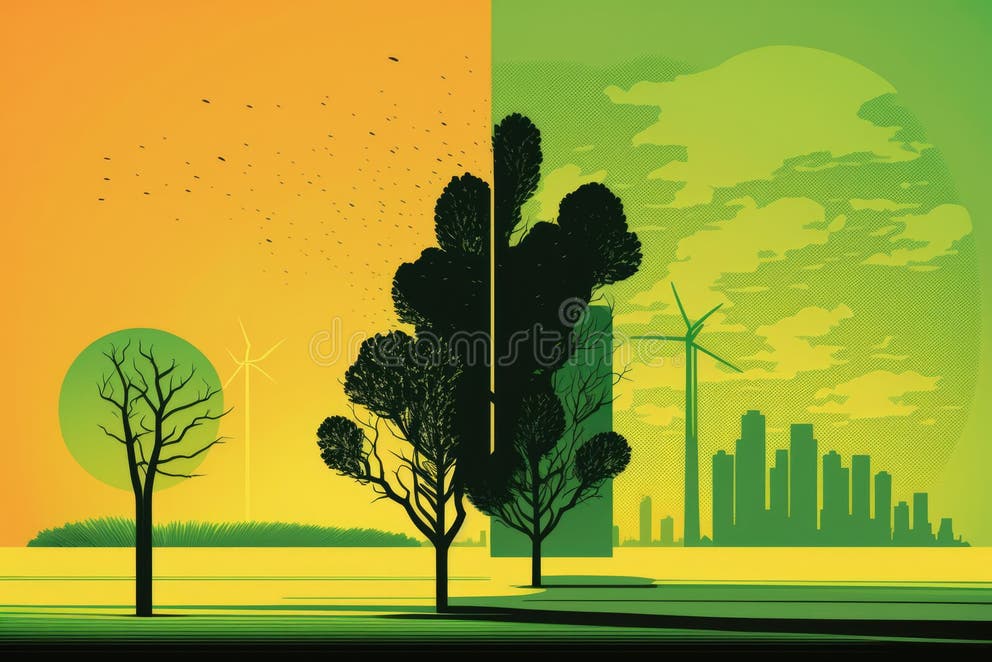 Green Fields with Trees Skyline in the Distance Illustration ...