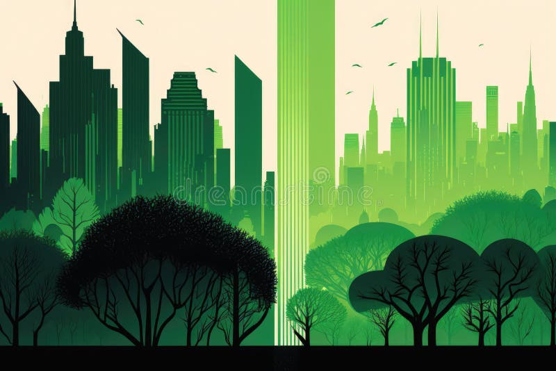 Green Fields with Trees Skyline in the Distance Illustration ...