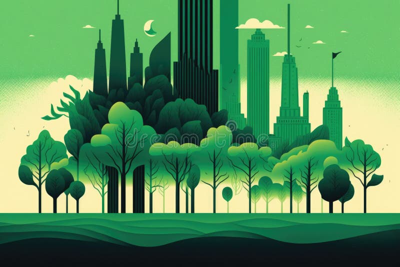 Green Fields with Trees Skyline in the Distance Illustration ...