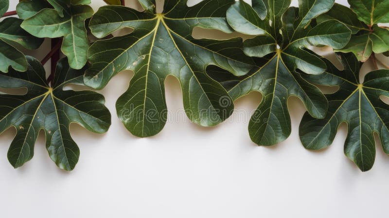 Green Fig Leaves Forming a Natural Border on White Background Stock ...