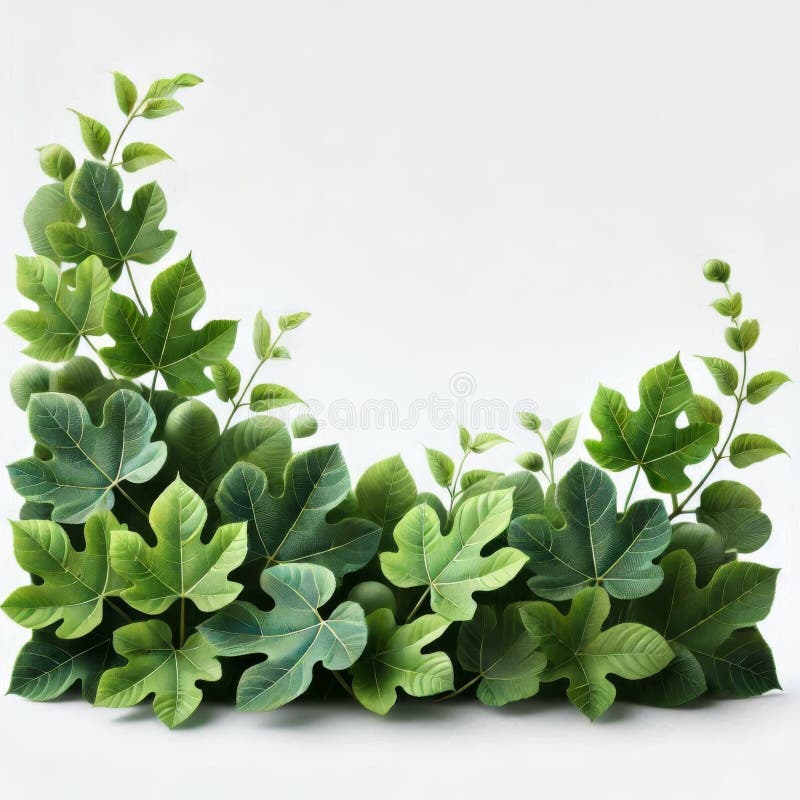 Green Fig Leaves Forming a Natural Border on White Background Stock ...