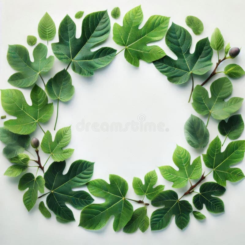 Green Fig Leaves Forming a Natural Border on White Background Stock ...