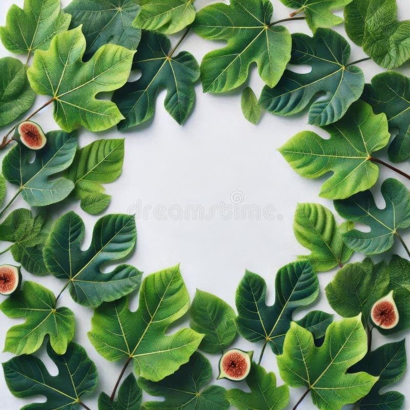 Green Fig Leaves Forming a Natural Border on White Background Stock ...