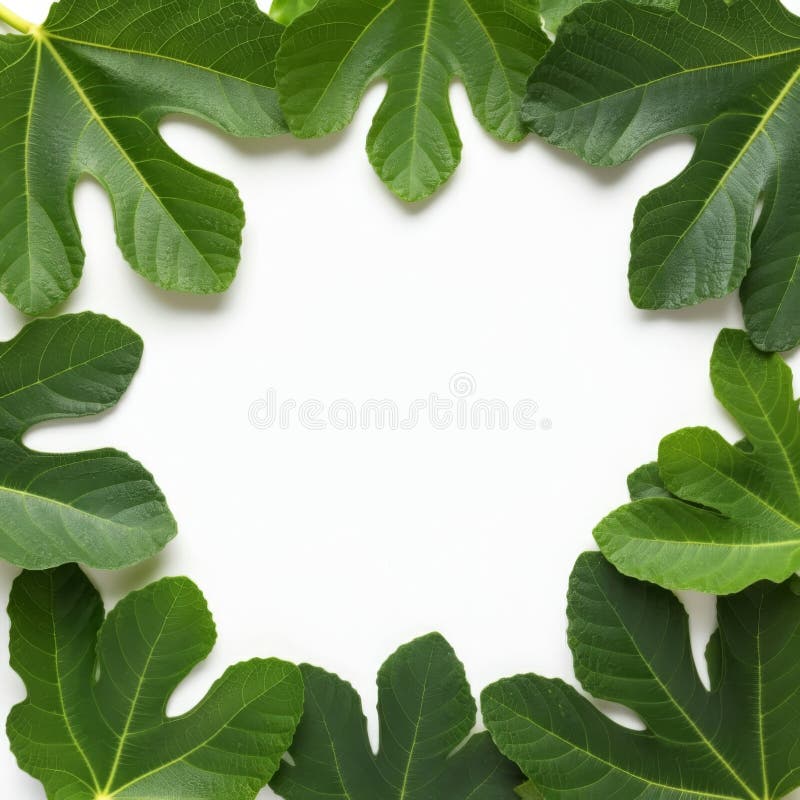 Green Fig Leaves Forming a Natural Border on White Background Stock ...