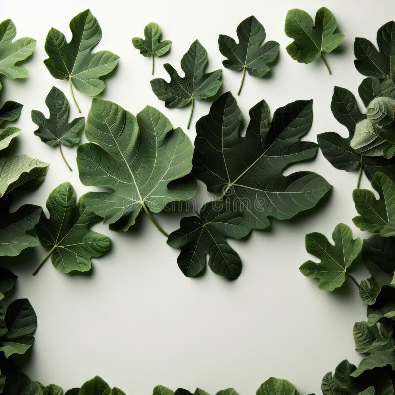 Green Fig Leaves Forming a Natural Border on White Background Stock ...