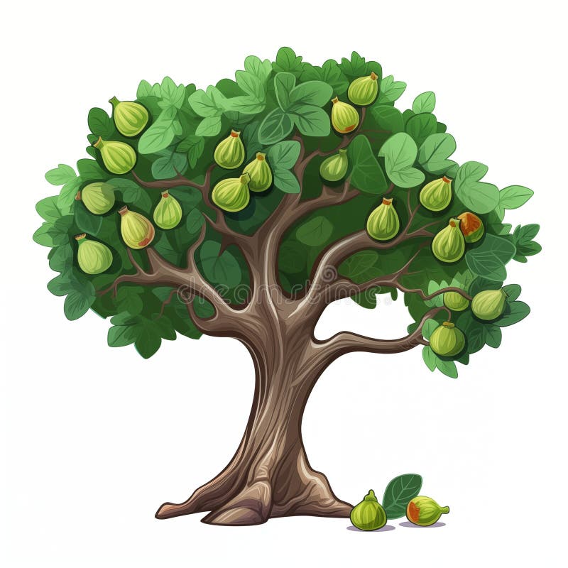 Green Fig Tree with Ripe Figs Hanging from Branches and Fallen Figs on ...
