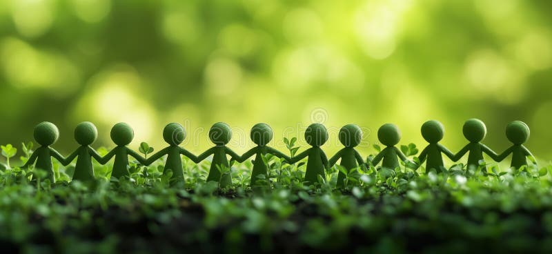 Green Figures Holding Hands in Unity Surrounded by Lush Greenery ...
