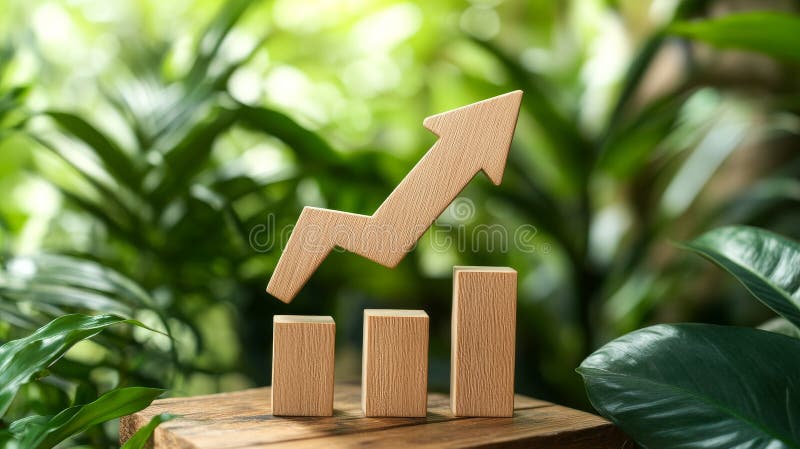 Green Financial Chart with Upward Trend, Leaf Icons, Abstract ...