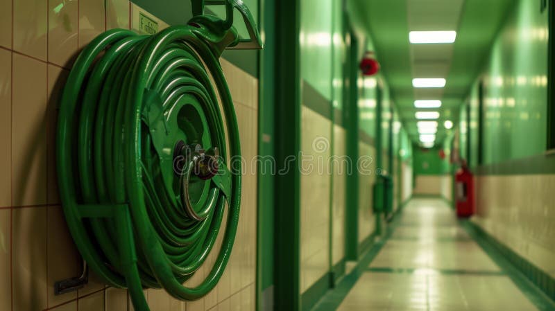 The Green Fire Hose Equipment.AI Generated Image Stock Photo - Image of ...