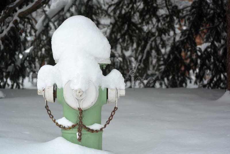 Green Fire Hydrant Covered in Snow Stock Photo - Image of protect ...