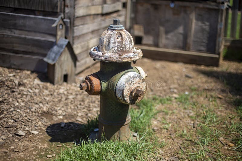 One Closeup Outdoor Green Rusty Fire Hydrant Stock Photo - Image of ...