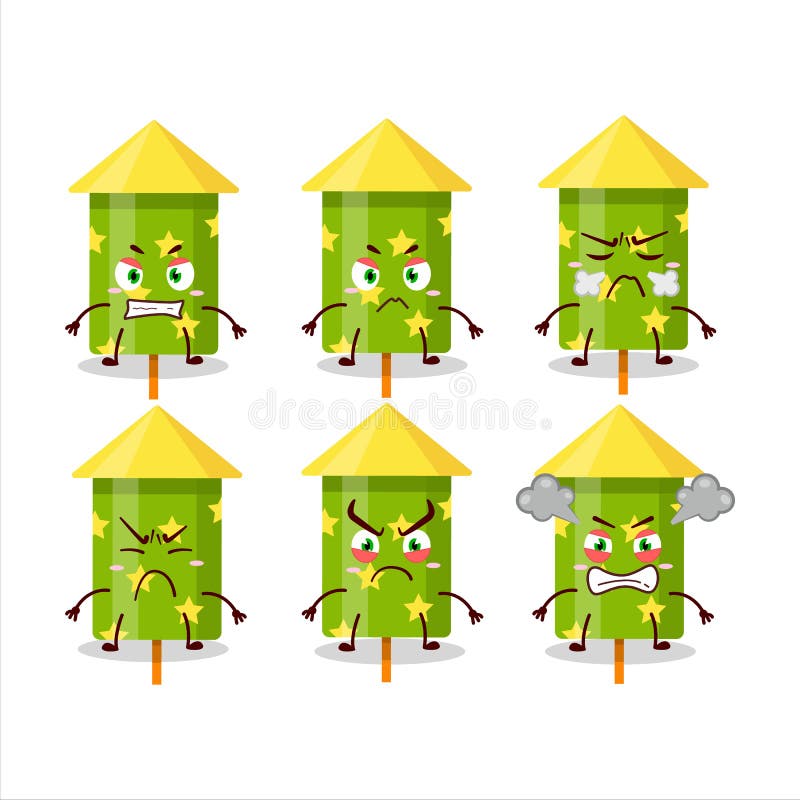 Green Firecracker Cartoon Character with Various Angry Expressions ...