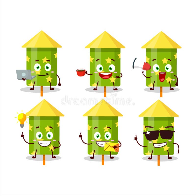 Green Firecracker Cartoon Character with Various Types of Business ...