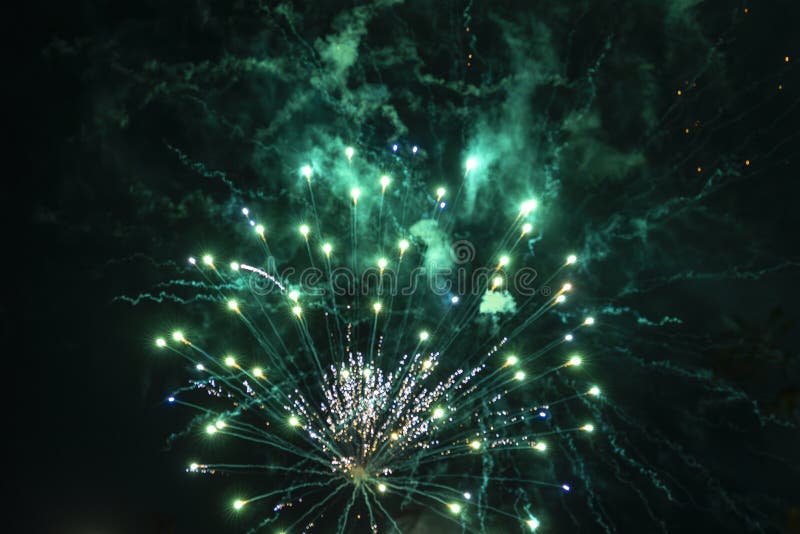 Green fireworks explosion. stock photo. Image of summer - 326996830