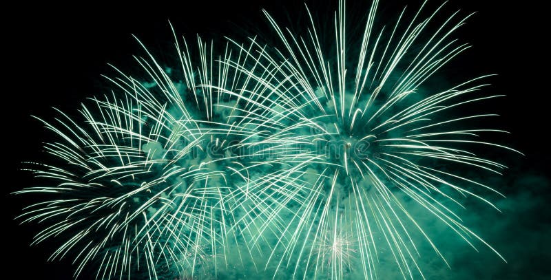 Green Fireworks in the Night Sky Stock Photo - Image of black ...