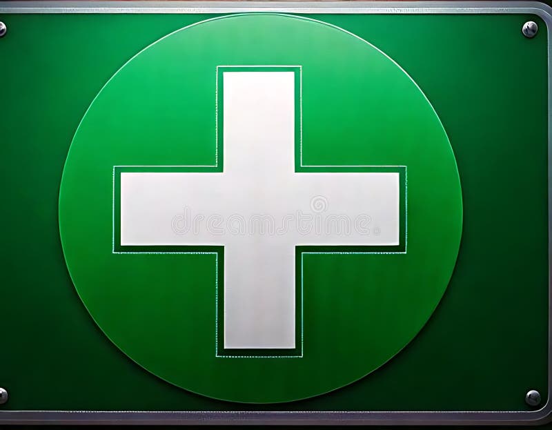 A Green First Aid Sign with a White Cross Stock Illustration ...