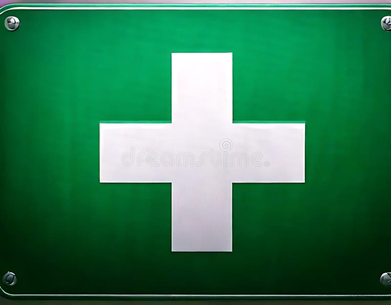 A Green First Aid Sign with a White Cross Stock Illustration ...