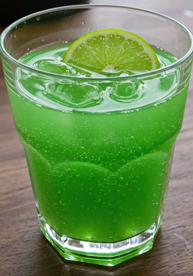 Green Fizzy Drink with Lime Wedge in Glass Stock Illustration ...