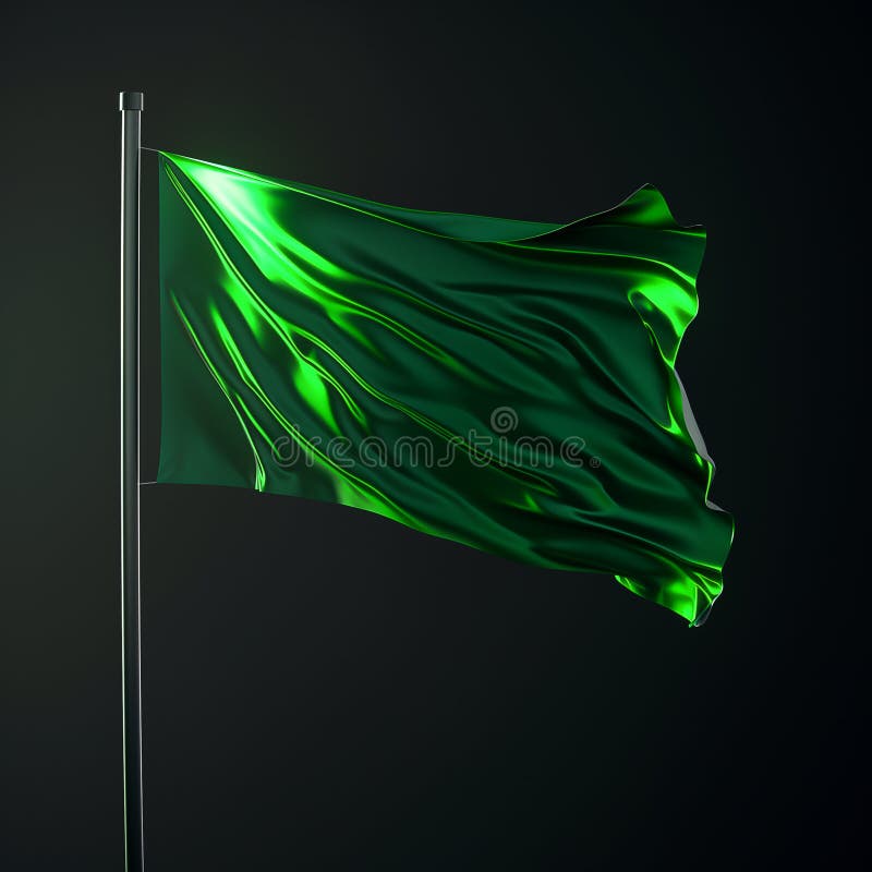 A Green Flag Flying in the Wind on a Black Background Stock ...