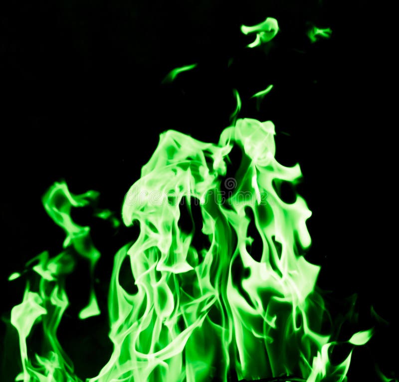 Green Flame Fire on Black Background Stock Photo - Image of nature ...