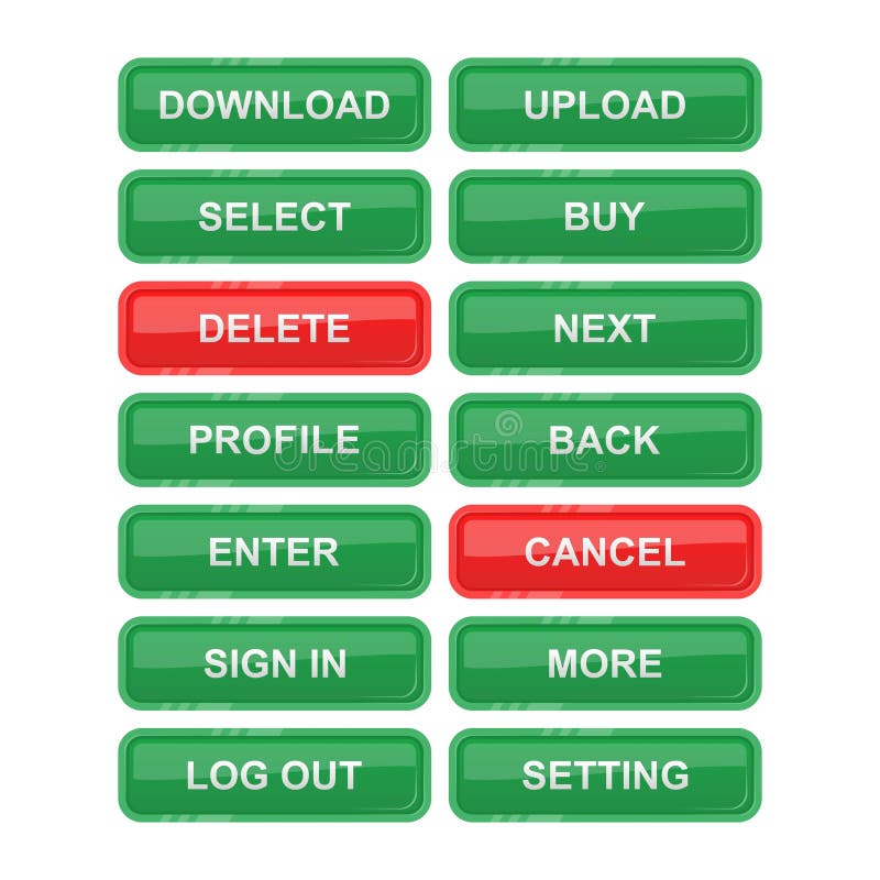 Green Flat Style Button Icon Template Collection in Rectangular Shape ...
