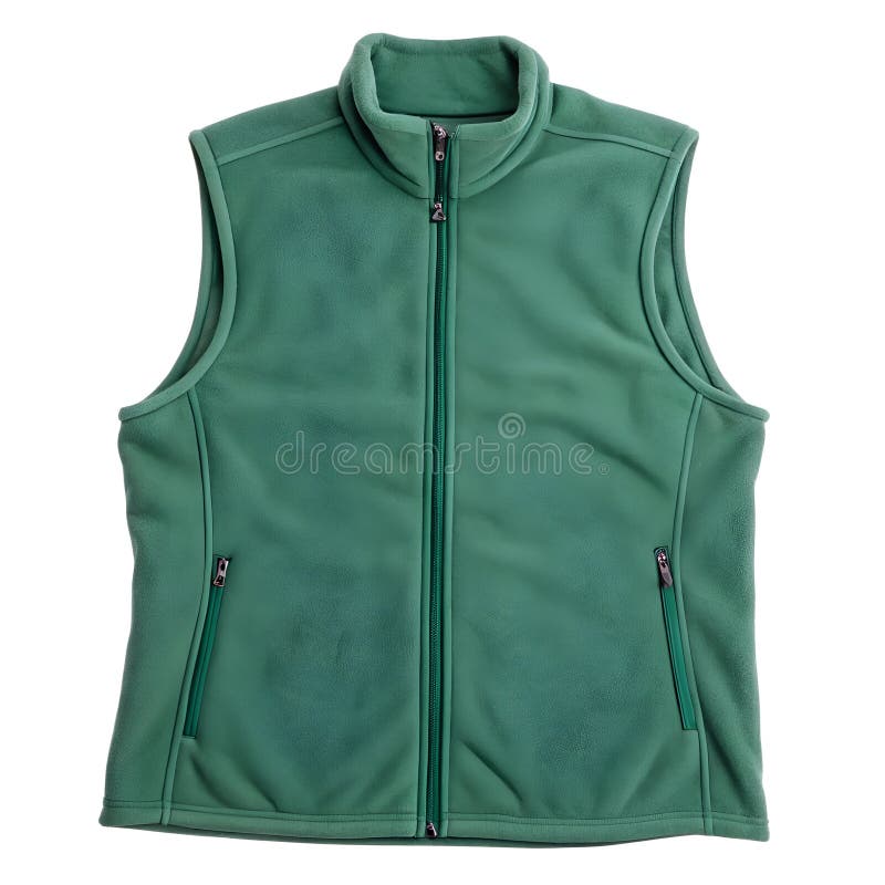 Green Fleece Vest Template with Zipper Isolated on White Background ...