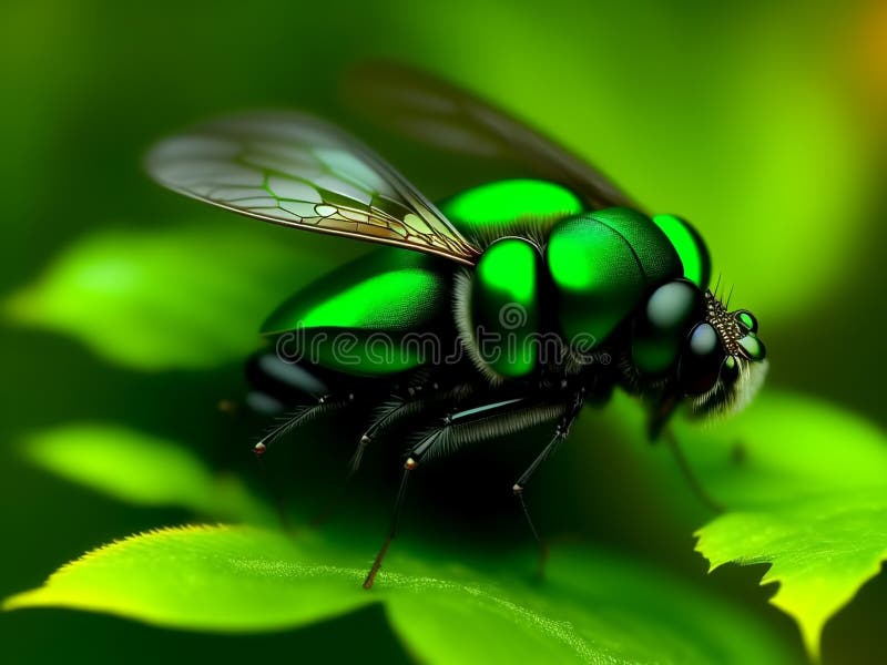 Green Flies Green on Leaves. Generative AI Stock Illustration ...