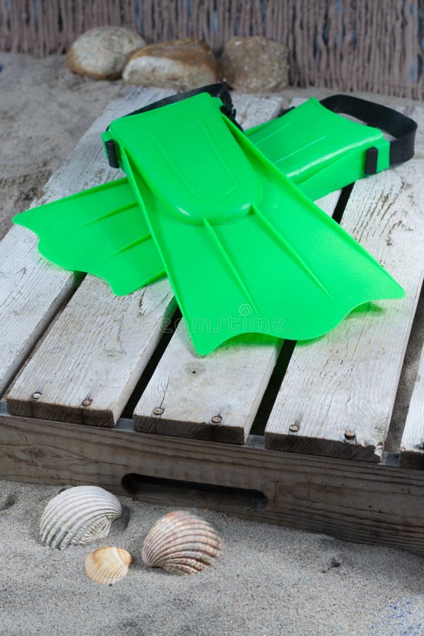 Green Flippers for Summer Swimming in the Sea and in the Pool. Sports ...