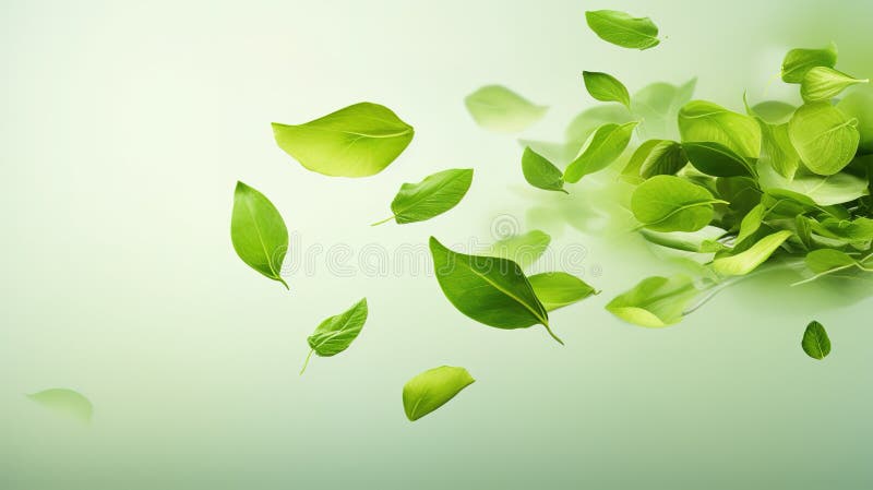Green Floating Leaves on Green Background. Flying Leaves Green Leaf ...