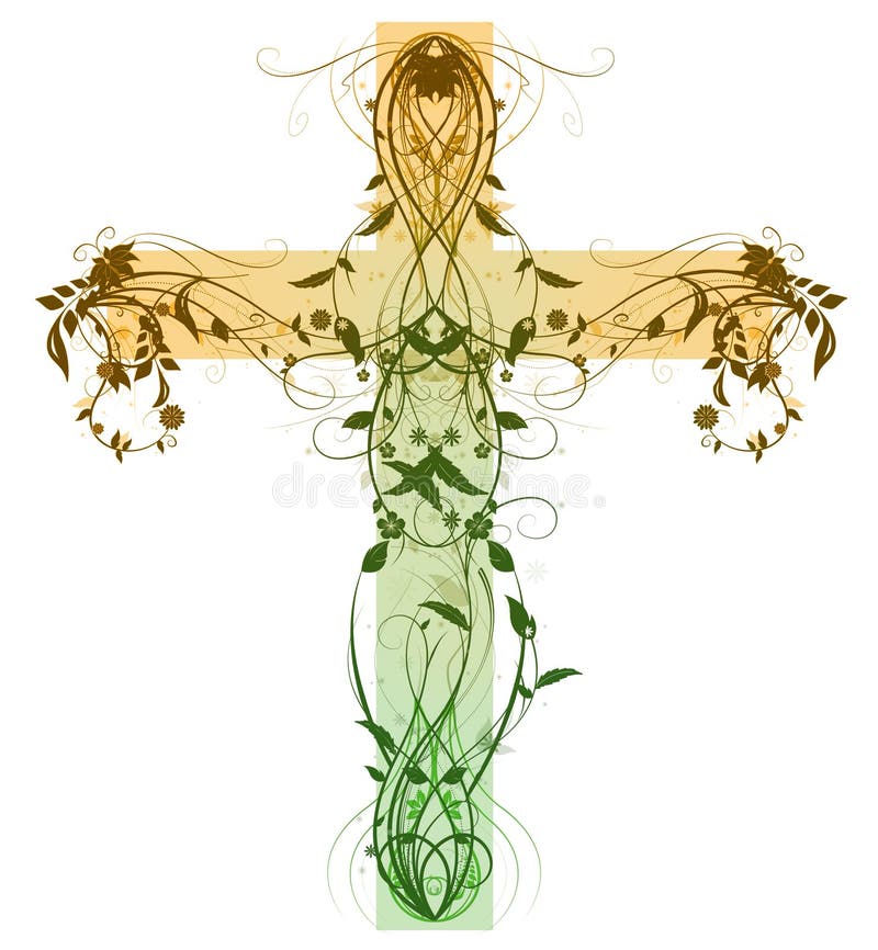 Green Floral Cross stock illustration. Illustration of floral - 27987531