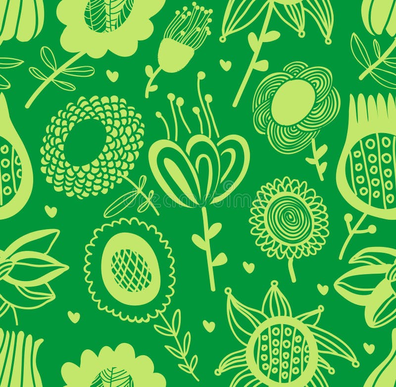 Green Floral Seamless Pattern Stock Vector - Illustration of green ...