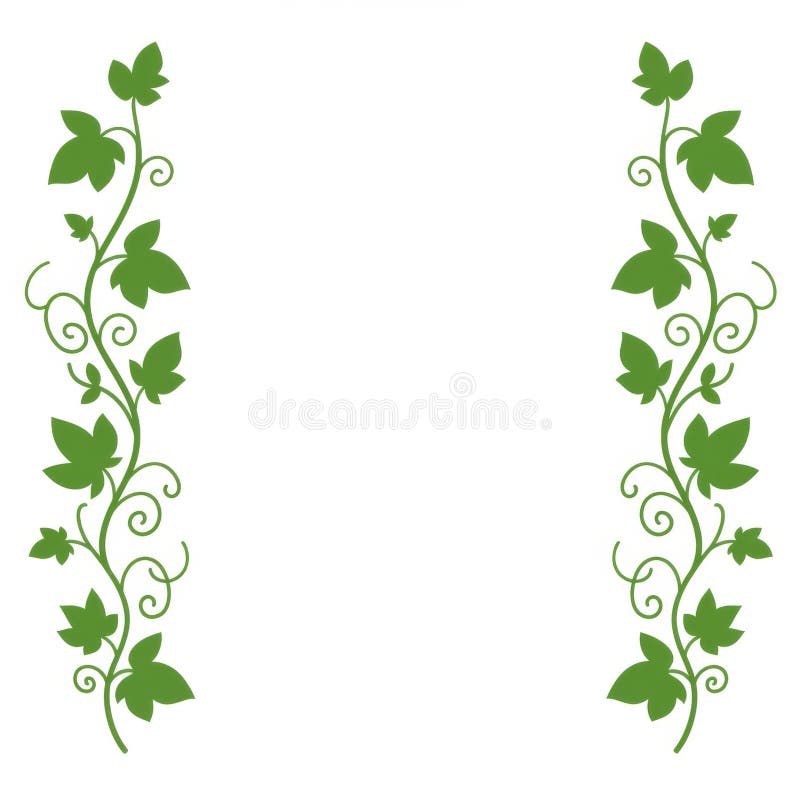 Green Floral Vine Borders on White Background Simple Leaf Ornamentation ...