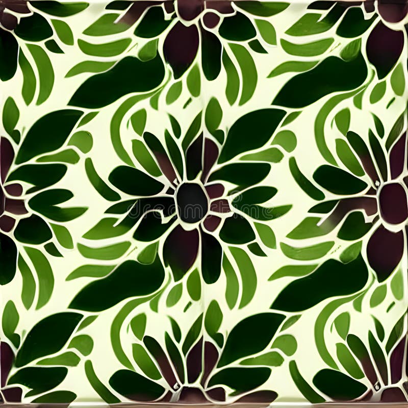Green Flower Batik Like Pattern in Tiles Stock Illustration ...