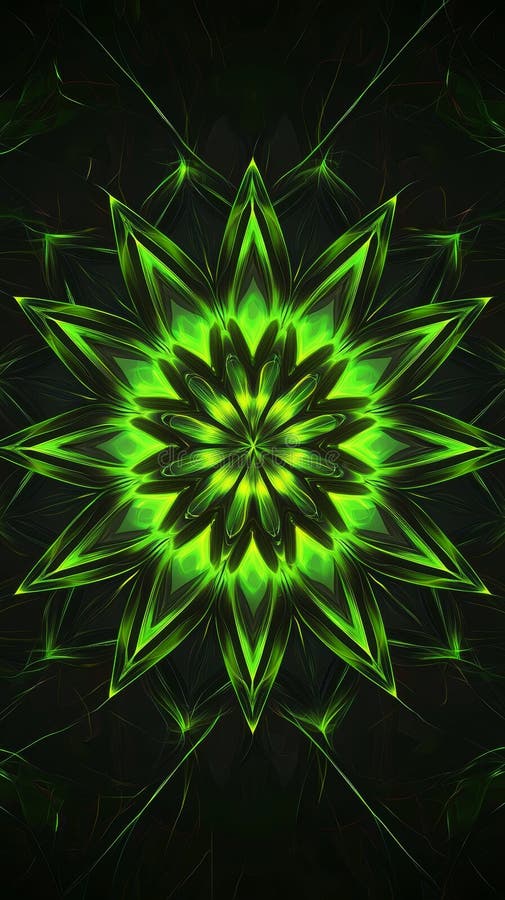 Green Flower with Sharp Petals Blooming on a Dark Background Creating ...