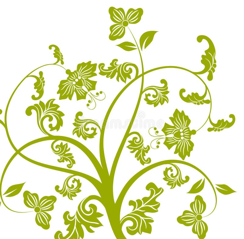 Green Flower and Vines Pattern Stock Illustration - Illustration of ...