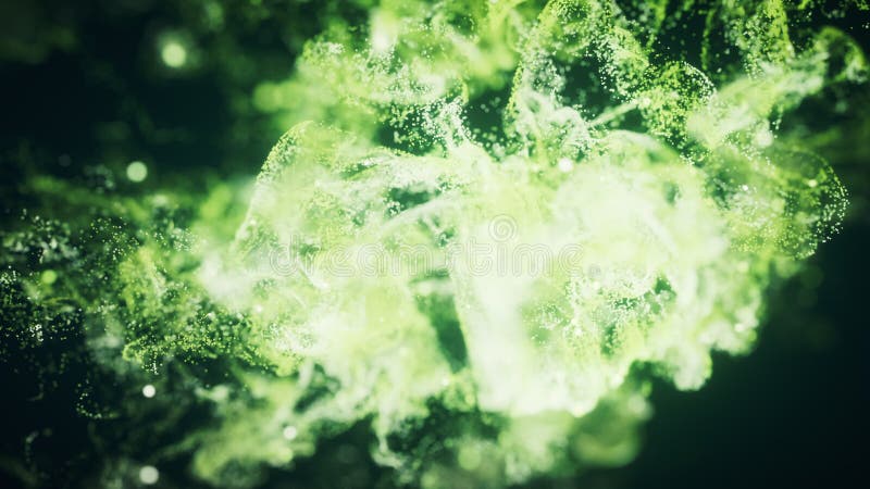 Green Flowing Particles with Explosive Wave Effect, 3d Rendering Stock ...