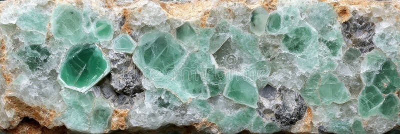 Green Fluorite Crystal Clusters Embedded in Beige Rock, Abstract ...