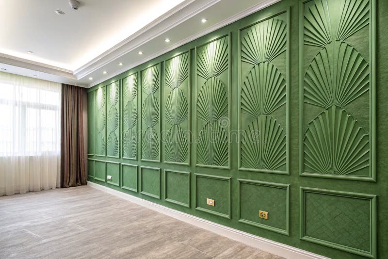 Green Fluted Wall in Room for Decoration Stock Illustration ...