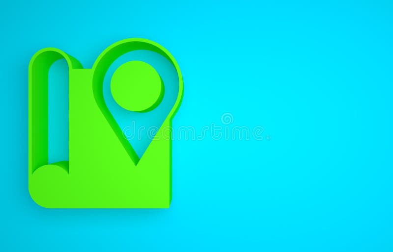 Green Folded Map with Location Marker Icon Isolated on Blue Background ...