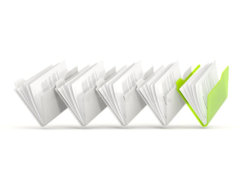 Green folder in a row stock illustration. Illustration of folder - 64014352