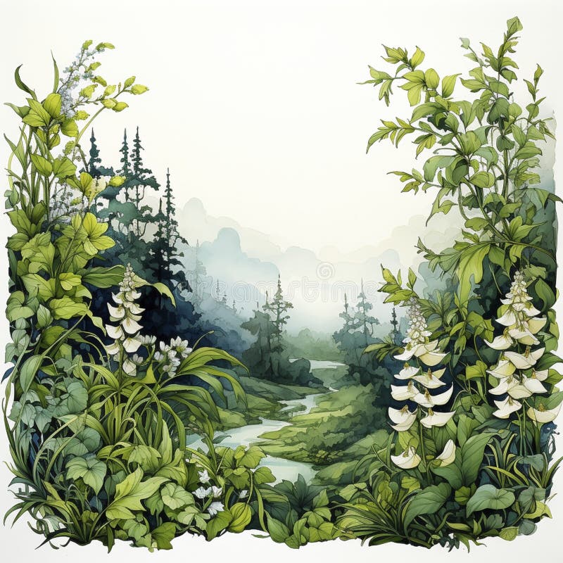 Green Foliage Border on the White Background, Created with Generative ...