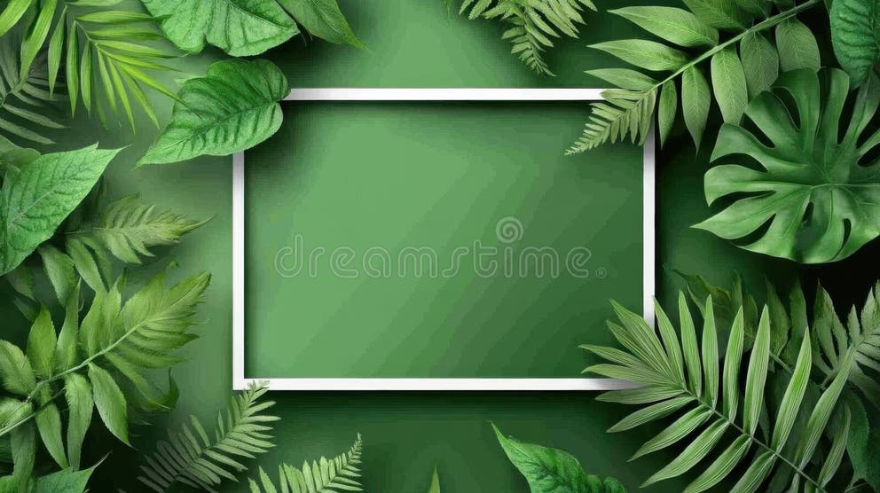 Green Foliage Frames a Natural Message with Tropical Forest Concept ...