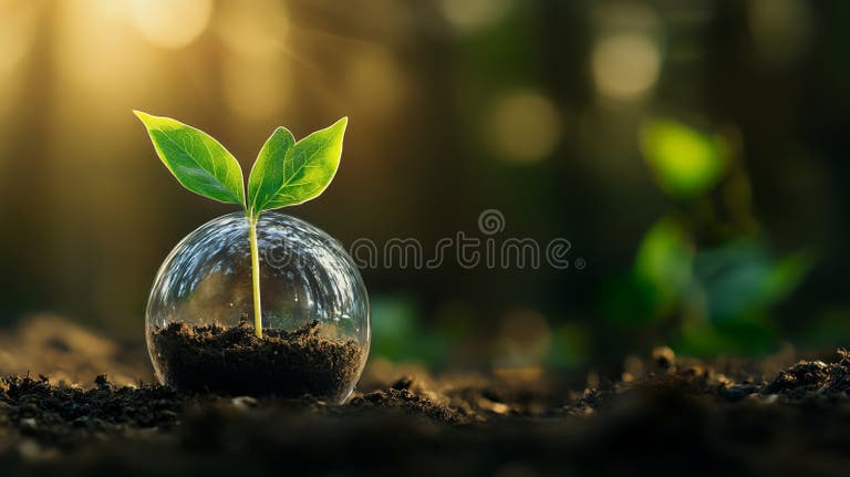 Green Foliage and Roots of a Tiny Emerald Shrub Emerging from the Earth ...