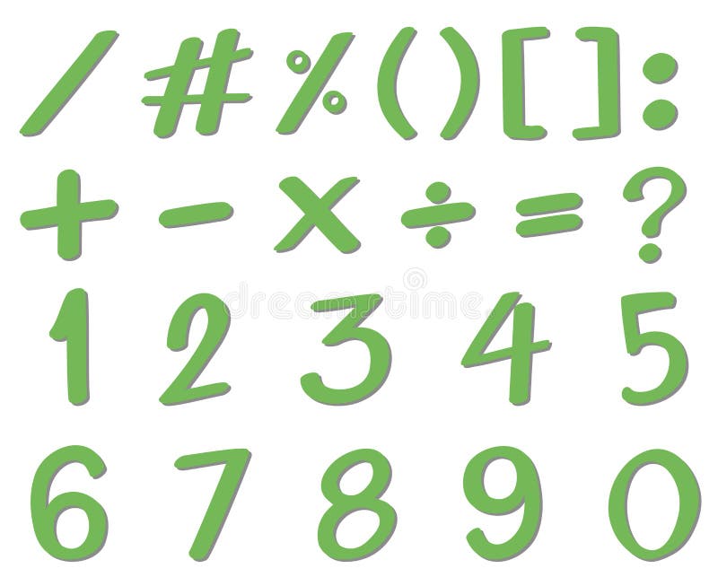 Green Font Design for Numbers and Signs Stock Vector - Illustration of ...