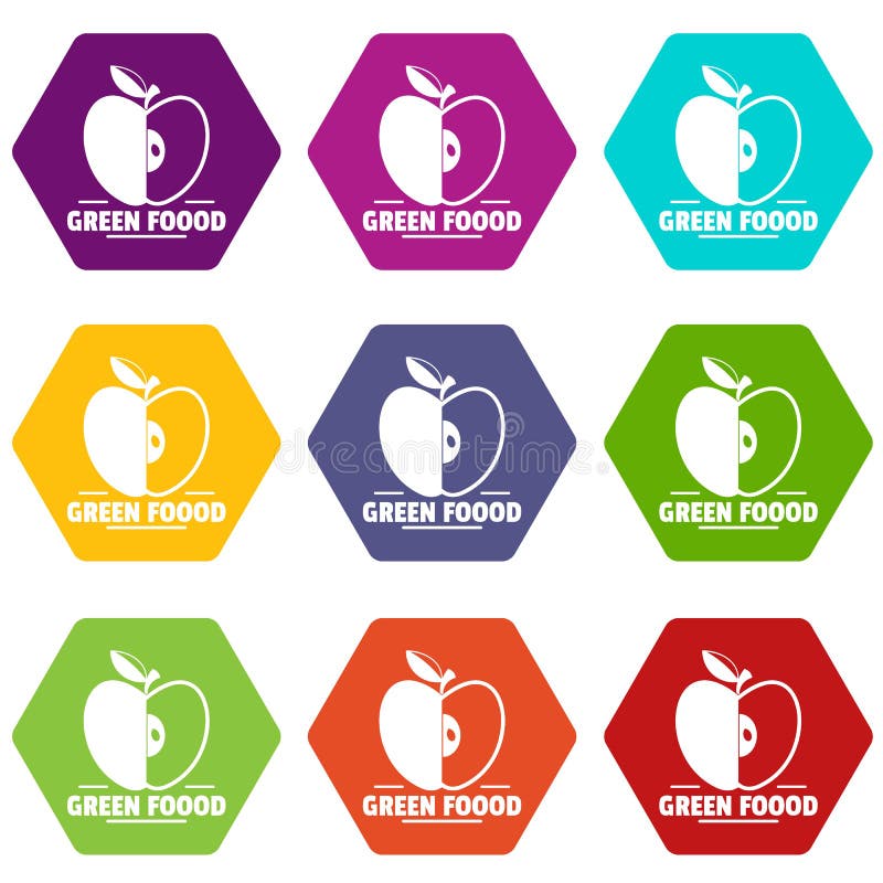 Green Food Icons Set 9 Vector Stock Vector - Illustration of vegetarian ...