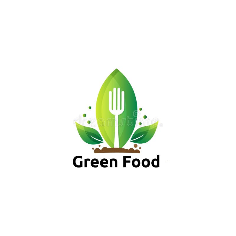 Green Food with Green Leaf Logo Vector Concept, Icon, Element, and ...