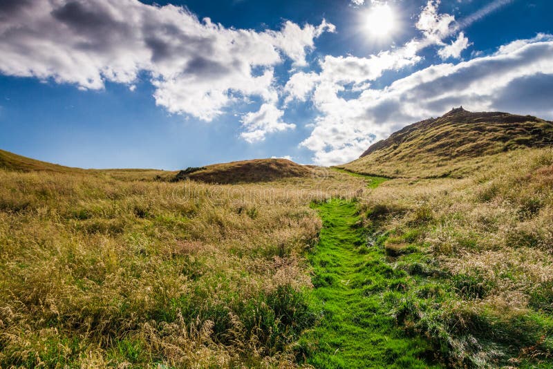 Green Footpath Lead To the Hill Stock Image - Image of tourism, hike ...